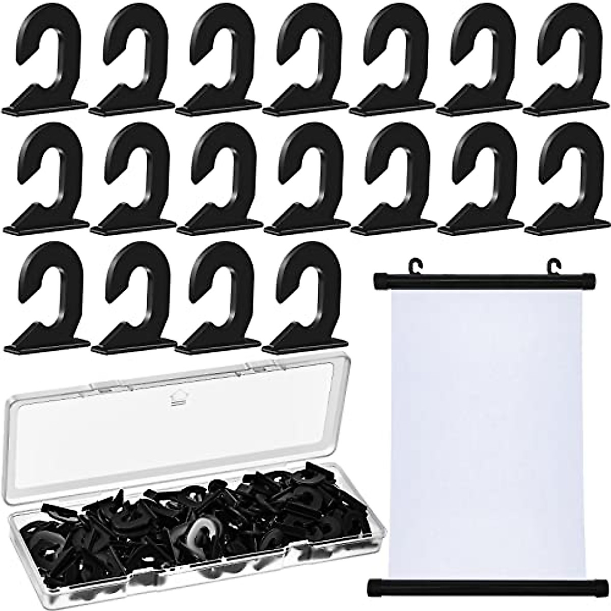 100 Pieces Scroll Hooks Home Decor Wall Poster Scroll Wall Hooks Hanging Hook for Exhibition Decor Office Decor Gallery Decor 1.7 cm/ Per Piece, Black