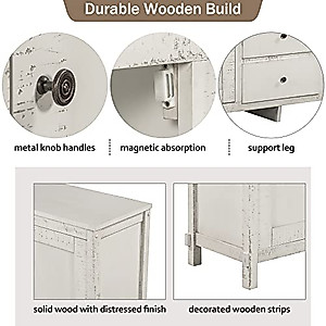 64'' Retro Large Storage Cabinet Buffet Sideboard with Adjustable Shelves and 3 Drawers, Solid Wood Entryway Console Table Coffee Bar Cupboard Server for Living Room Kitchen (Antique White-R)