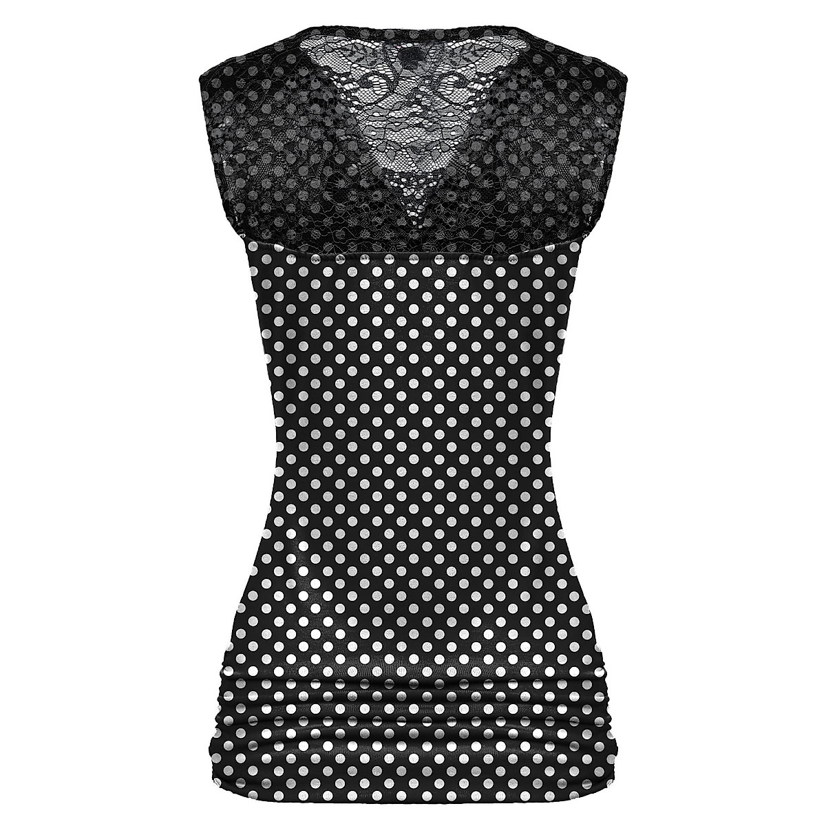 Zeagoo Womens Ruched Cowl Neck Tank Top Shirt Stretch Blouse with Side Shirring, Black Polka Dot, Large, Sleeveless