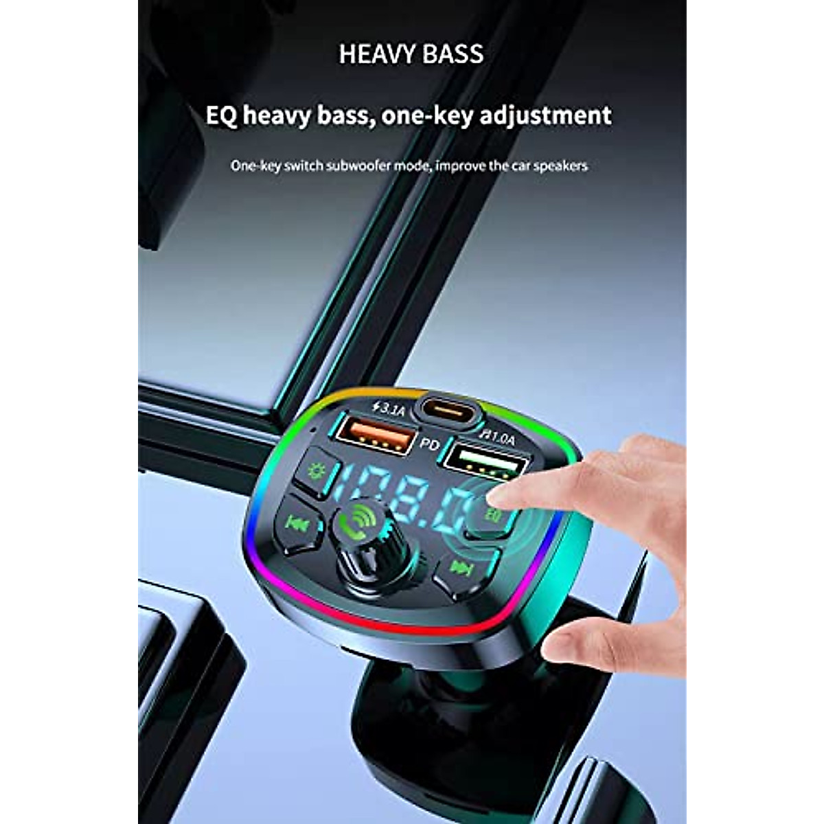 MJHA Bluetooth FM Transmitter for Car - Cigarette Lighter Aux Port Bluetooth Car Adapter & MP3 Player - A Multi-Function Smart Adaptor with Radio Transmitter & USB PD Fast Charging Port