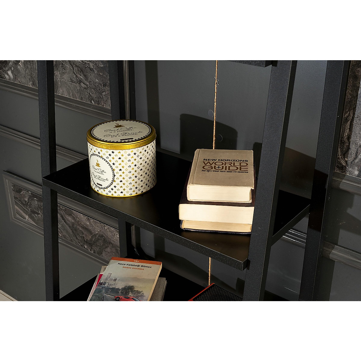 Aienid Solid Wood Black Bookshelf 5 Tier Modern Ladder Bookshelf Organizers, Metal Frame Bookshelf for Small Spaces in Your Living Rooms, Office Furniture Bookcase