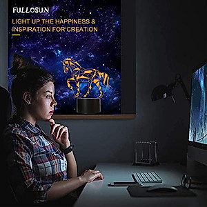 FULLOSUN Night Lights for Kids Horse Illusion 3D Night Light Bedside Lamp 16 Colors Changing with Remote Control Best Birthday Gifts for Child Baby Boy and Girl