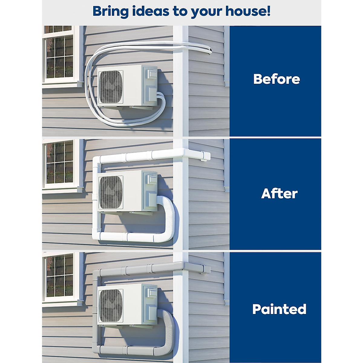 Nouscan 3" 9Ft Mini Split Line Set Cover with Flexible Duct, Upgrade PP Decorative Minisplit Lineset Cover Kit, Paintable for Mini Split, Air Conditioner, Central AC, HAVC and Heat Pumps, White