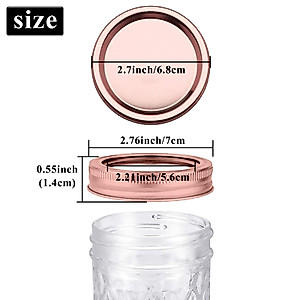 Mason Canning Lids and Rings,Aulufft 24 Sets Mason Jar Split-type Lids and Bands Leak Proof Secure Stainless Steel Mason Storage Covers, Rose Gold