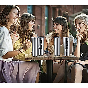 Cosictic 20 Oz Skinny Tumbler Set of 4, Slim Insulated Stainless Steel Travel Tumbler with Lid and Straw, Skinny Water Tumbler for Diy Birthday Gift, Silver