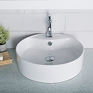 KRAUS KCV-142 Elavo Round Vessel Porcelain Ceramic Bathroom Sink 18 Inch in White with Overflow