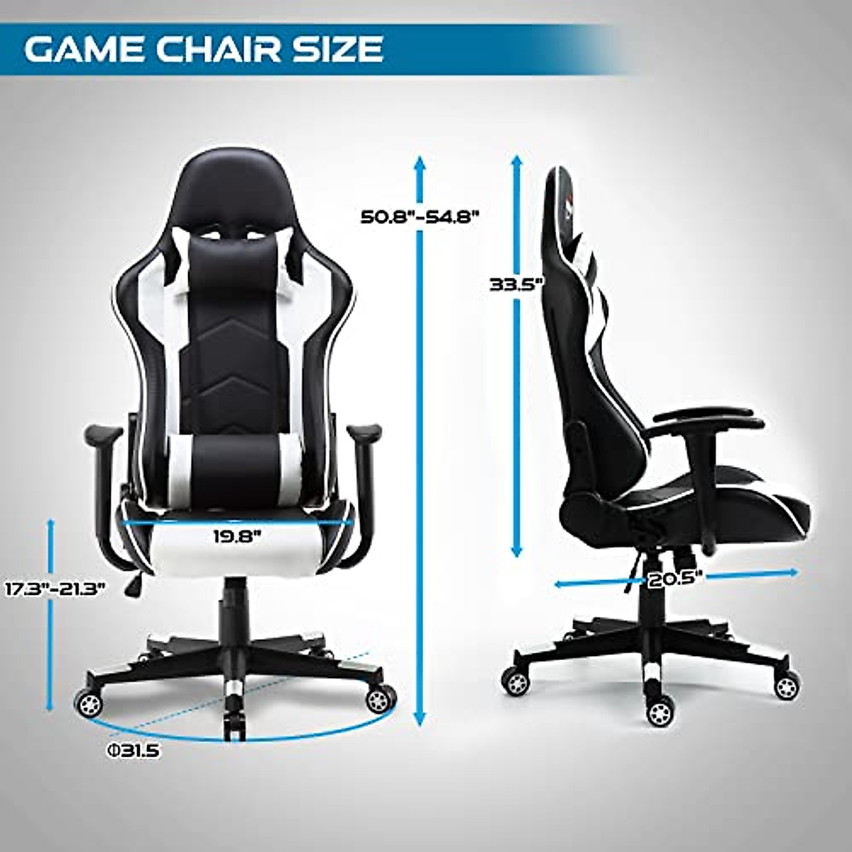 Polar Aurora Gaming Chair Racing Style High-Back PU Leather Office Chair Computer Desk Chair Executive Ergonomic Swivel Chair Headrest Lumbar Support (white1)