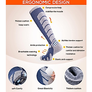 WEIERYA Ski Socks 2 Pairs Pack for Skiing, Snowboarding, Outdoor Sports Performance Socks Blue L 2 Pairs