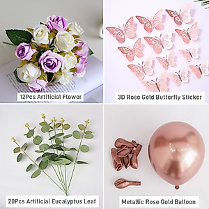 Dusty Lavender Purple Pink Balloon Arch Kit Lilac Sand White Rose Gold Balloons Garland With Artificial Flower and Eucalyptus Leaves Butterfly for Bridal Baby Shower Wedding Birthday Party Decorations