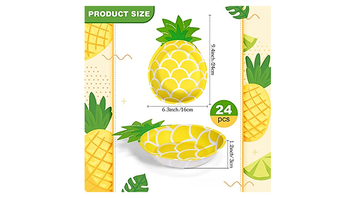 Hawaiian Pineapple Plates - 24 Pack for Luau & Summer Parties