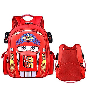 Minghai Kids Truck Car Backpack Waterproof Cartoon Comic Kindergarten Children Preprimary School Boys Backpack (red)