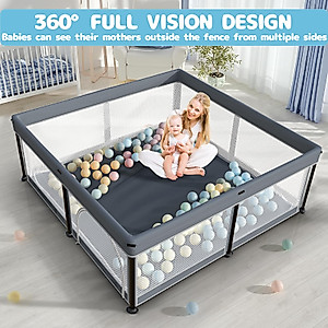 TOREVSIOR Foldable Baby Playpen, Foldable Playpen for Babies and Toddlers, Indoor & Outdoor Kids Safety Play Pen, Portable Play Yard, Foldable Baby Playpen with 50 Ocean Balls (50"×50")