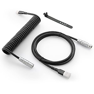 GUNMJO Pro Custom Coiled USB C Cable for Gaming Keyboard, Double-Sleeved Mechanical Keyboard Cable with Slim Type Detachable Metal Aviator, 1.5M USB-C to USB-A, Carbon Black Color