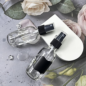 LIYUABU 60ml Clear Glass Spray Bottles,Small Empty Fine Mist Perfume Refillable Reusable Travel Spray Bottle for Essential Oils/Hair/Aromatherapy/Cleaning/Cosmetic with Extra Spray Nozzle(2 Pack)