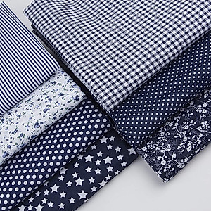 7Pcs 20" x 20" Cotton Fabric DIY Making Supplies Quilting Patchwork Fabric Fat Quarter Bundles DIY for Quilting Patchwork Cushions Cotton Fabric for Patchwork (20" x 20", Navy Blue)