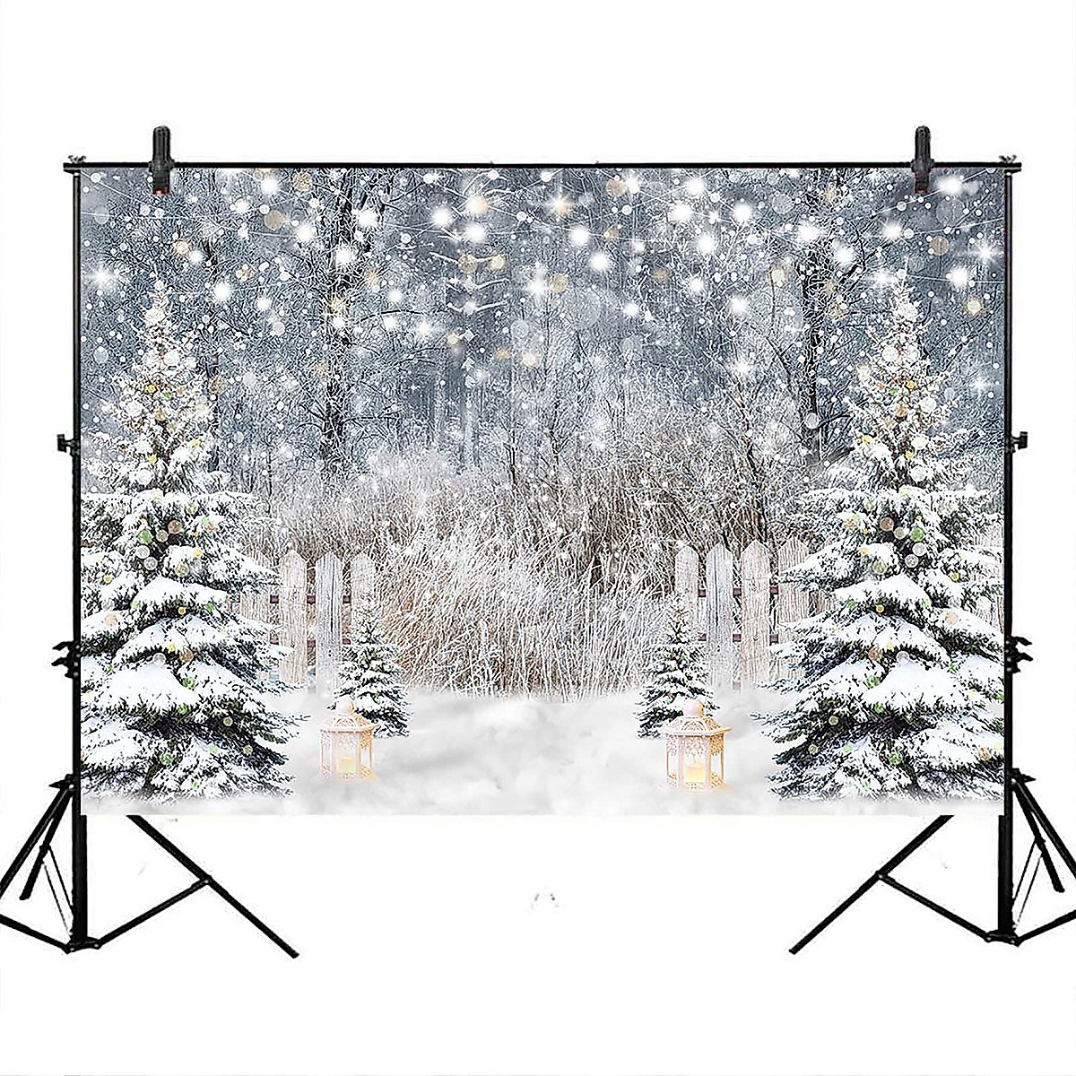 Avezano Winter Photography Backdrop Glitter Snowy Forest Pine Tree Background Snow Christmas Xmas Holiday Party Decor Banner Portrait Studio Booth Photobooth Props (7x5)