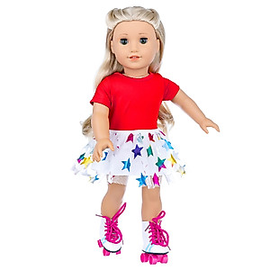 18 Inch Doll Accessories, Girl Doll Accessories, 7PC Travel Skating Sport Play Set, 18 inch Girl Doll Outdoor Sport Accessories (Not Include Doll)