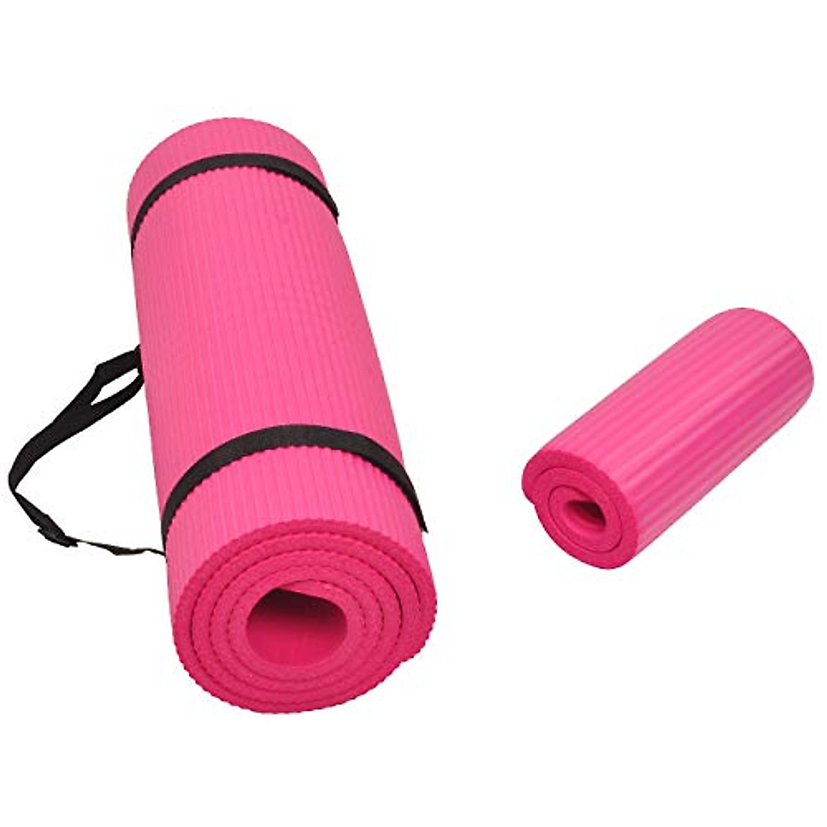 Signature Fitness All Purpose 1/2-Inch Extra Thick High Density Anti-Tear Exercise Yoga Mat and Knee Pad with Carrying Strap, Pink