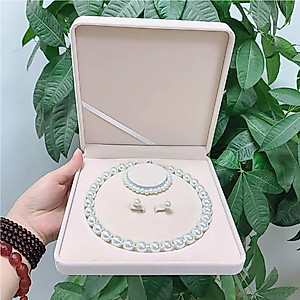 JunningGor Jewelry Velvet Box Pearl Necklace Earring Bracelet Gift Display Case Wedding Jewelry Storage Holder (Beige For Pearl Necklace Earrings Bracelet)