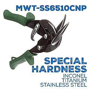 MIDWEST Special Hardness Aviation Snip - Left and Right Cut Offset Stainless Steel Cutting Shears with Forged Blade & KUSH'N-POWER Comfort Grips - MWT-SS6510C