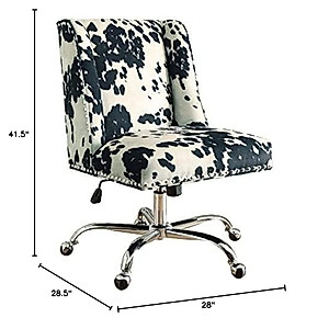 Linon Clayton Black Cow Print Office Chair, Metallic