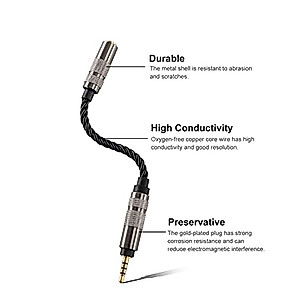 Headphone Adapter 2.5mm Male to 4.4mm Female Adapter for 4.4mm Cable Connected to Balanced 2.5mm Player Device High Stereo Audio Converter OFC Cable with Gold-Plated Plug 6 inch Length Extension Cord
