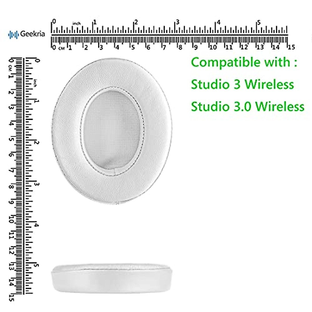 Geekria Elite Sheepskin Replacement Ear Pads for Beats Studio 3 (A1914), Studio 3.0 Wireless Headphones Ear Cushions, Headset Earpads, Ear Cups Cover Repair Parts (White)