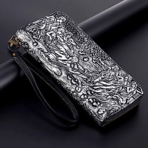 Women's Clutch Wallet Ladies Zip Around Bifold Long Purse Travel Phone Card Holder Organizer Wrist Strap (Venus)