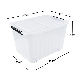 Julyeen 42 L Clear Latching Storage Bin with Lid, 4 Packs Large Plastic Storage Boxes on Wheels