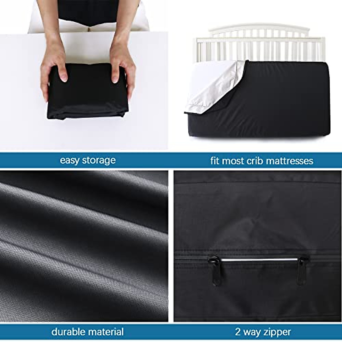 Crib Mattress Bags for Moving, Waterproof Heavy Duty Crib Mattress Storage Bag, Zippered Reusable Crib Mattress Cover for Moving and Storage, Black …