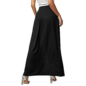 Verdusa Women's Elastic Waist High Split Wrap Flowy Long Maxi Skirt Black L