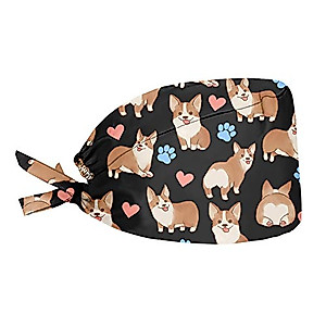 Frestree Funny Animal Corgi Dog Pattern Gourd-Shaped Working Cap with Sweatband Adjustable TIe Back Hats Headwear for Women Men