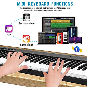 88 Key Foldable Digital Piano Keyboard,Full Size Semi Weighted Keys Bluetooth Keyboard Portable Electronic Piano with Pedal, piano bag,charger,Bluetooth MIDI,music stand for all ages