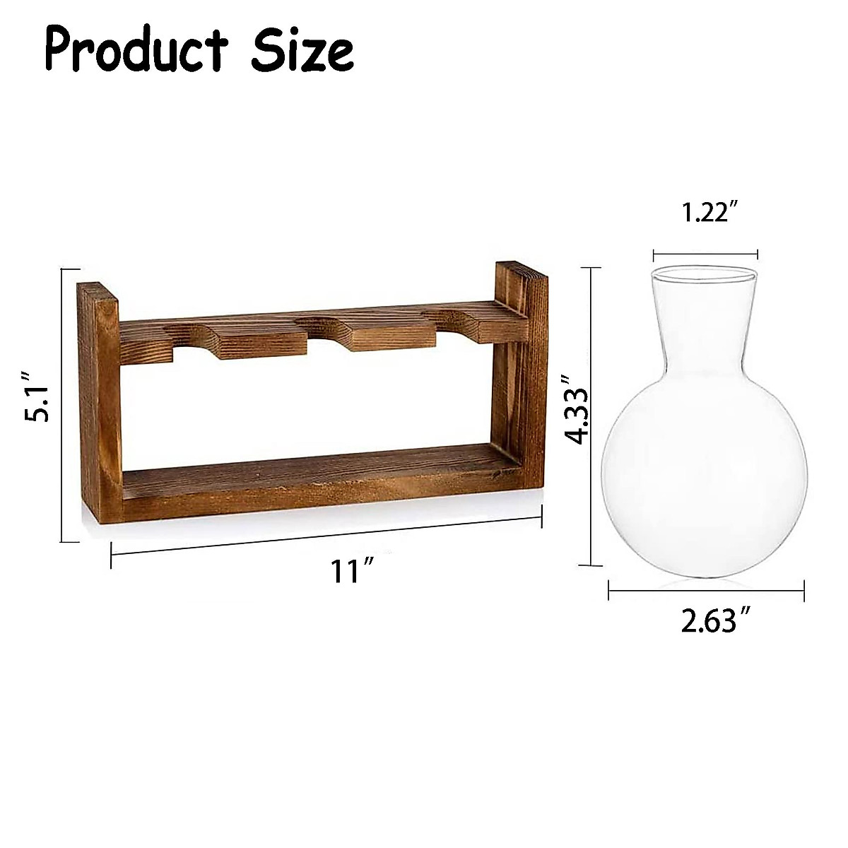 Kingbuy Plant Propagation Station Glass Terrarium Planter Flower Vase with Retro Solid Wooden Stand for Home Kitchen Indoor Garden Wedding Desktop Decor, 3 Bulb Vase