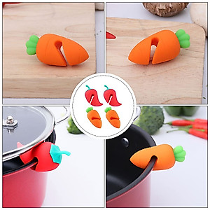 Cabilock 4Pcs Spill- proof Lid Lifter Silicone Lid Lifts Carrot Chili Kitchen Pot Lid Holders Lid Stand Heat Resistant Holder Keep The Lid Open