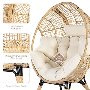 OUTPLATIO 2 Pieces Egg Chair Wicker Patio Egg Chair with Ottoman Rattan Teardrop Cuddle Cocoon Chair for Indoor Outdoor Bedroom Porch Backyard Deck Garden (2 pcs,Beige)