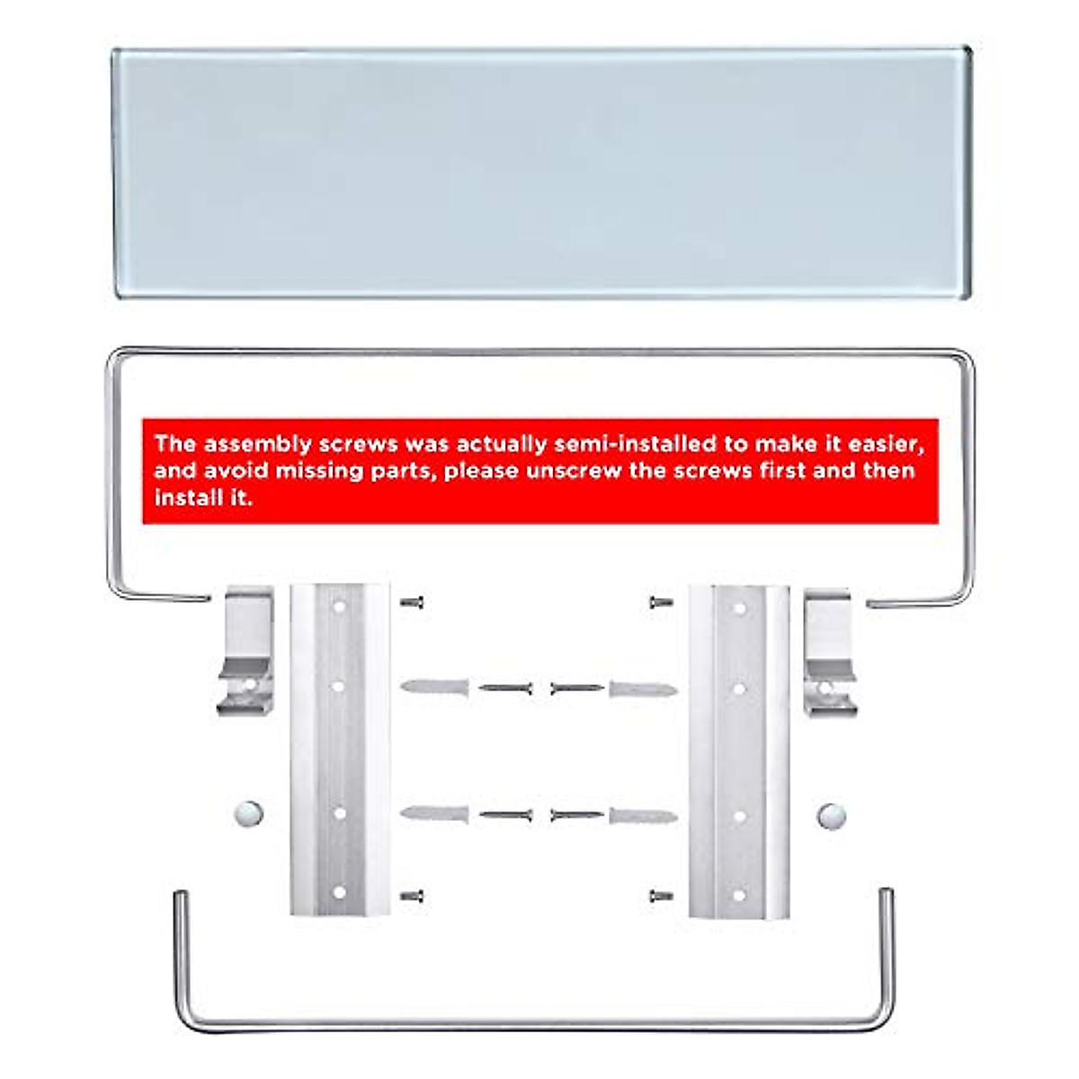 Vdomus Bathroom Tempered Glass Corner Shelf with Towel Bar Wall Mounted, Brushed Silver Finish