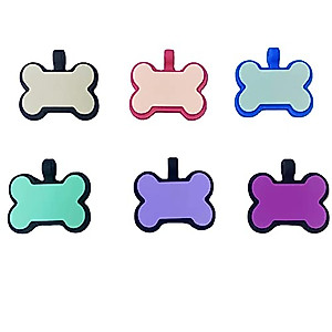 Original Silent Bone Design Silicone Pet Tag,Personalized ID Dog Tags,with Double Blank Sides to Engrave,6 Popular Colors in One Set