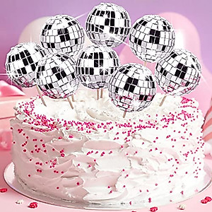 40 Pieces Disco Ball Cupcake Toppers Silver Disco Ball Cake Toppers Disco Ball Centerpiece Decor 70s Disco Theme Cake Decoration for Birthday Disco Theme 70s Party (1.18'')