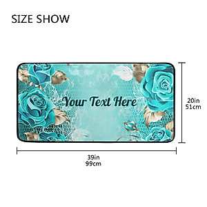 Sinestour Costom Teal Rose Turquoise Kitchen Rugs Non Slip Kitchen Mats for Home Decor, Washable, 39 x 20 Inch