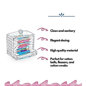 Bremen Home Acrylic Cotton Swab Holder, Diamond Design Qtip Dispenser Countertop Storage Organizer Box Jars for Bobby Pins, Cotton Balls, Makeup, Small Bathroom Accessories, Boxed