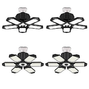 BRAINIAC 2 Pack 100W & 2 Pack 150W LED Garage Light Bulb Deformable Garage Light Fixture E26/E27 Screw-in Garage Lights Ceiling Led for Basement Workshop