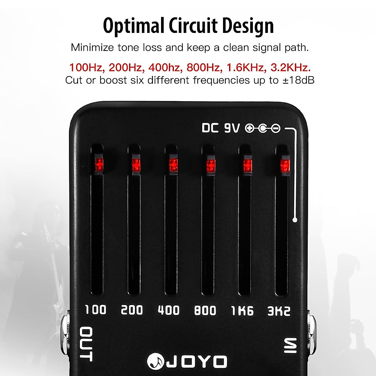JOYO 6-Band EQ Pedal Electric Guitar Equalizer (100Hz 200Hz 400Hz 800Hz 1.6kHz 3.2kHz) Provides ±18dB for Each Band (JF-11)