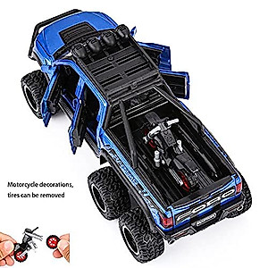 SASBSC Toy Pickup Trucks for Boys F150 Raptor Diecast Metal Model Car with Sound and Light for Kids Age 3 Year and up Blue