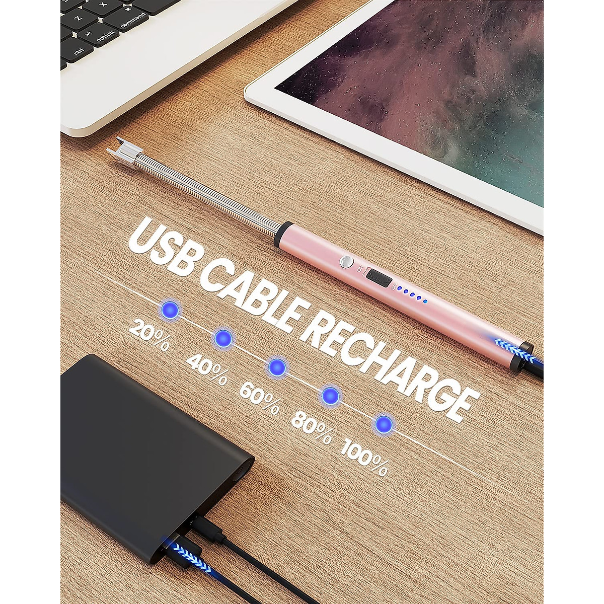 VEHHE Candle Lighter, 2 Pack Rechargeable Electric Lighter with LED Battery Display Safety Switch, Flexible Neck USB Lighter for Candles Camping Grill Gas Stoves Cooking (Black & Pink)