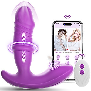 Thrusting Dildo Wearable G Spot Vibrator Adult Sex Toys for Women, APP & Remote Control Clitoral Stimulation Butterfly Panty Vibrator with 9 Pat Modes and 9 Thrusting Vibrations for Couple