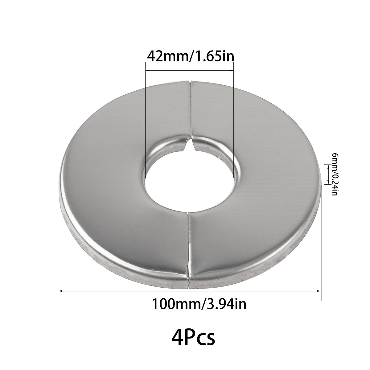 Rrina 4Pcs 304 Stainless Steel Wall Split Flange Round Escutcheon Plate Cover for Various Pipes (42mm/1.65in)
