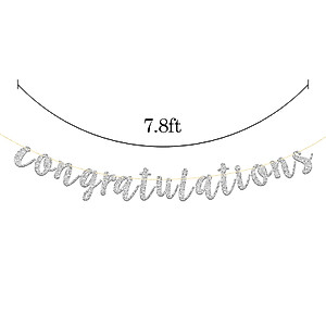 Silver Glitter Congratulations Banner for Wedding, Anniversary, Graduation, Congrats Master Bunting, Retirement Party Decorations Supplies