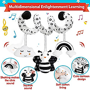 Baby Spiral Hanging Stroller and Car Seat Toys Black and White High Contrast Sensory Toy Newborn Plush Activity Toys for Bed Bassinet Crib Baby Carrier Gifts for 0 3 6 9 12 Months Girls Boys-BEE