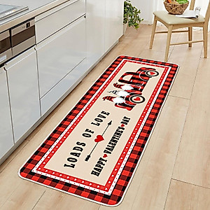 Svepndic Buffalo Plaid Mats Set of 2 Valentine's Day Kitchen Rugs Gnome Decorative Doormat Seasonal Holiday Wedding Party Profile Floor Mat for Home Kitchen